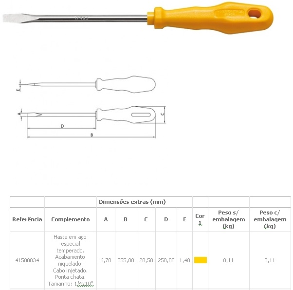 Chave fenda 1/4x10 ponta chata | Gimawa